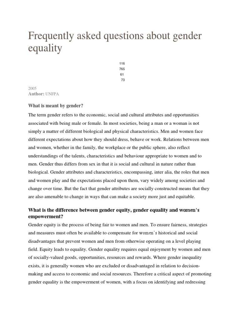 Frequently Asked Questions About Gender Equality | PDF | Gender ...