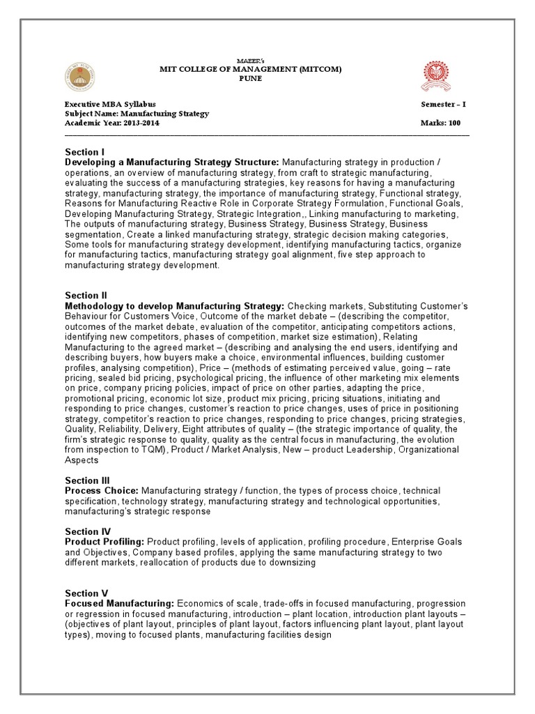 Manufacturing Strategy | PDF | Pricing | Strategic Management
