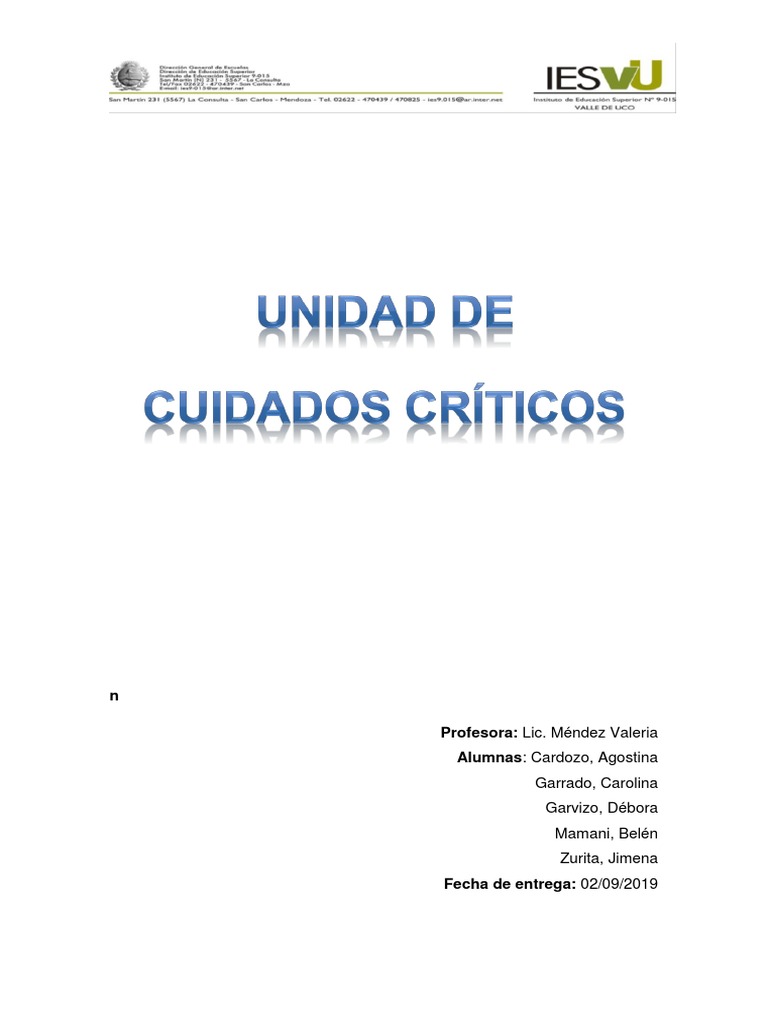 TP1 C.Críticos | PDF | Medicina de Cuidados Intensivos | Unidad de Cuidados Intensivos