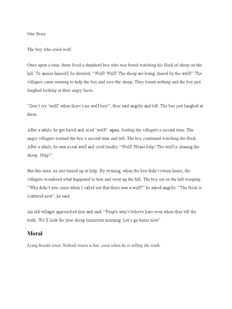 The Boy Who Cried Wolf: A Fable About the Consequences of Lying | PDF