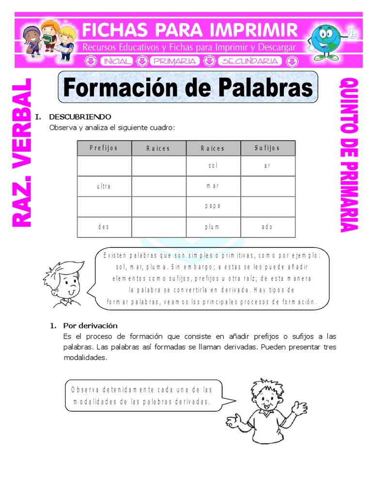 Formación de Palabras Ejercicios para Quinto de Primaria | PDF ...