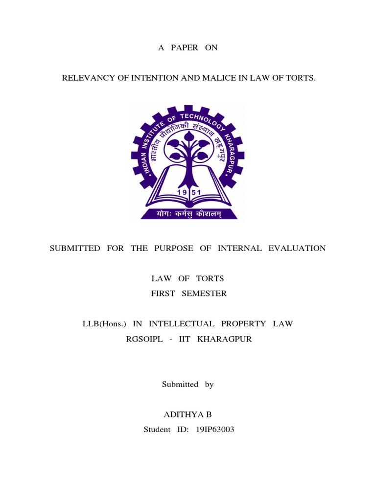 Tort Assignment | PDF | Tort | Mens Rea