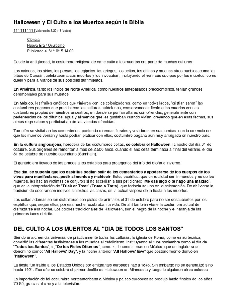 Halloween y El Culto a Los Muertos Según La Biblia | PDF | Víspera de Todos los Santos | Mitología