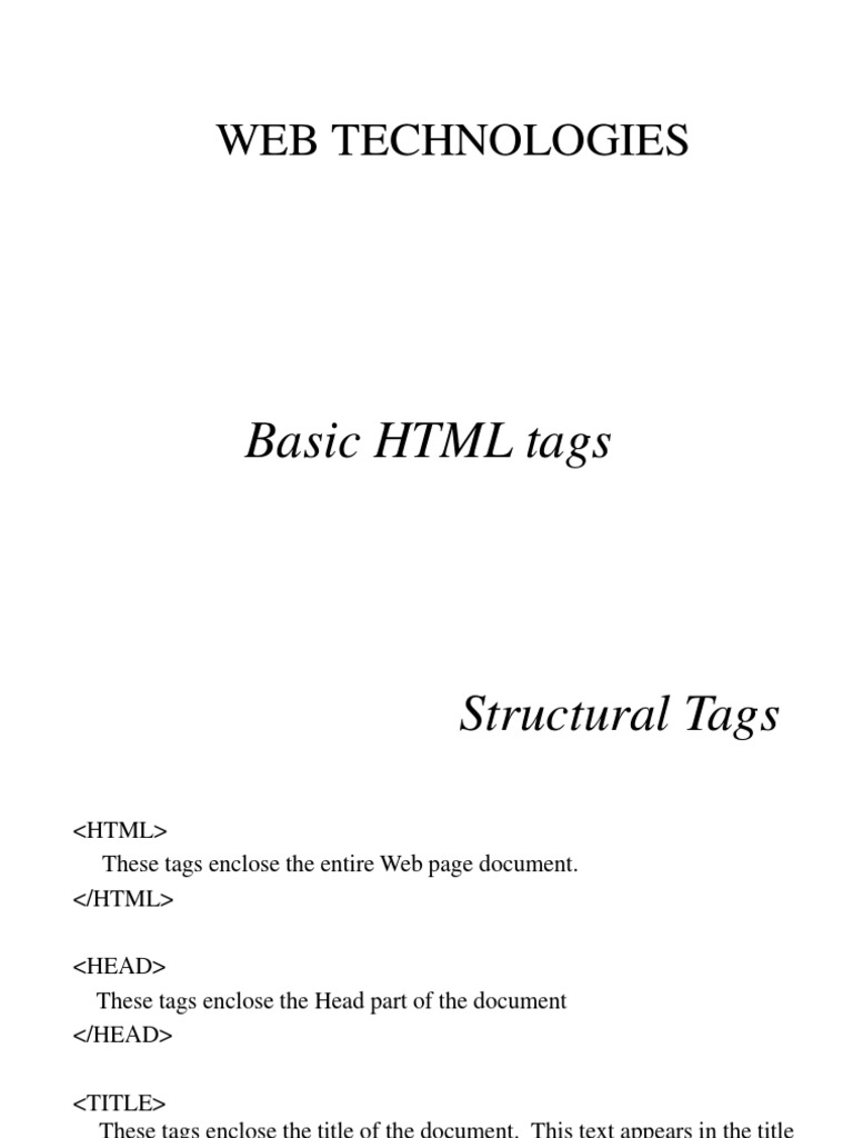 Web Technologies: Basic HTML Tags | Download Free PDF | Html Element | Web Page