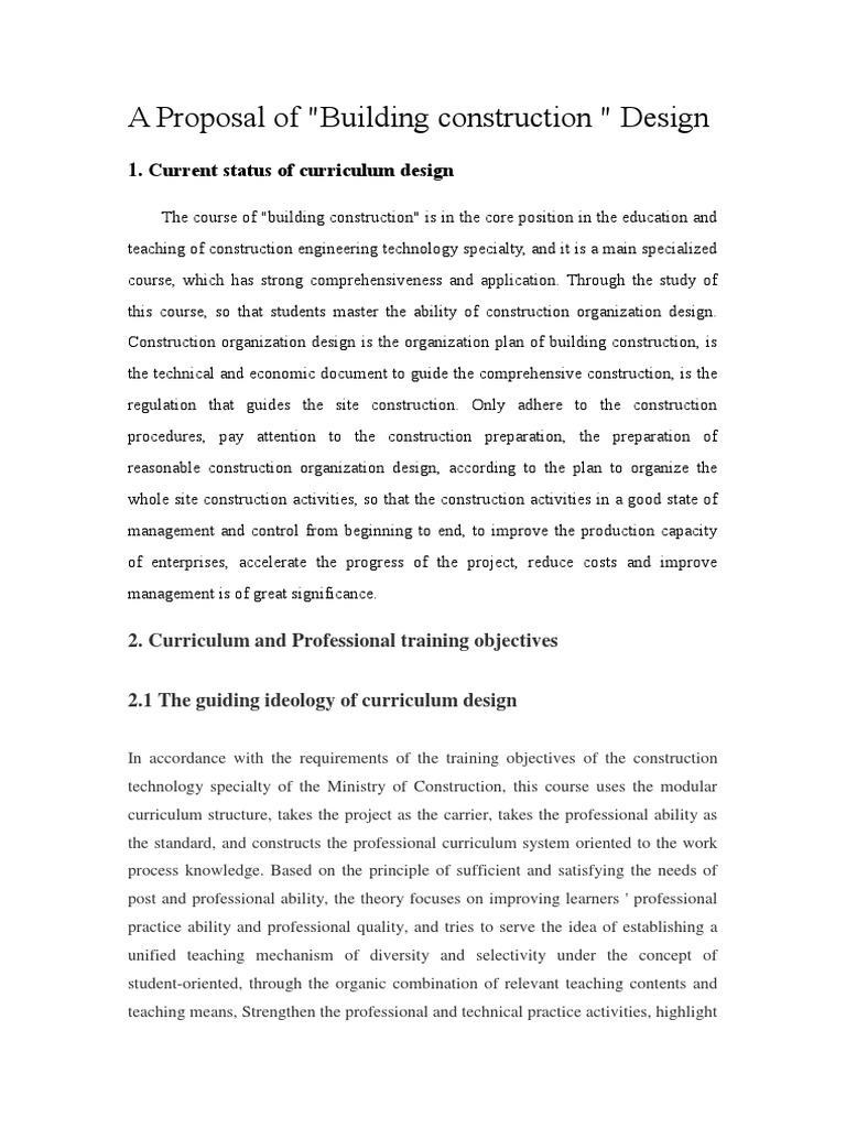 A Proposal of "Building Construction " Design | PDF | Curriculum ...