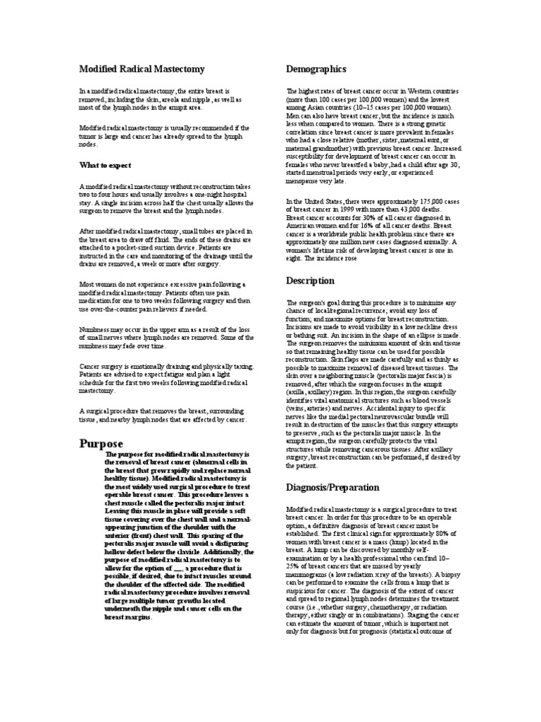 Modified Radical Mastectomy | PDF | Mastectomy | Breast Cancer