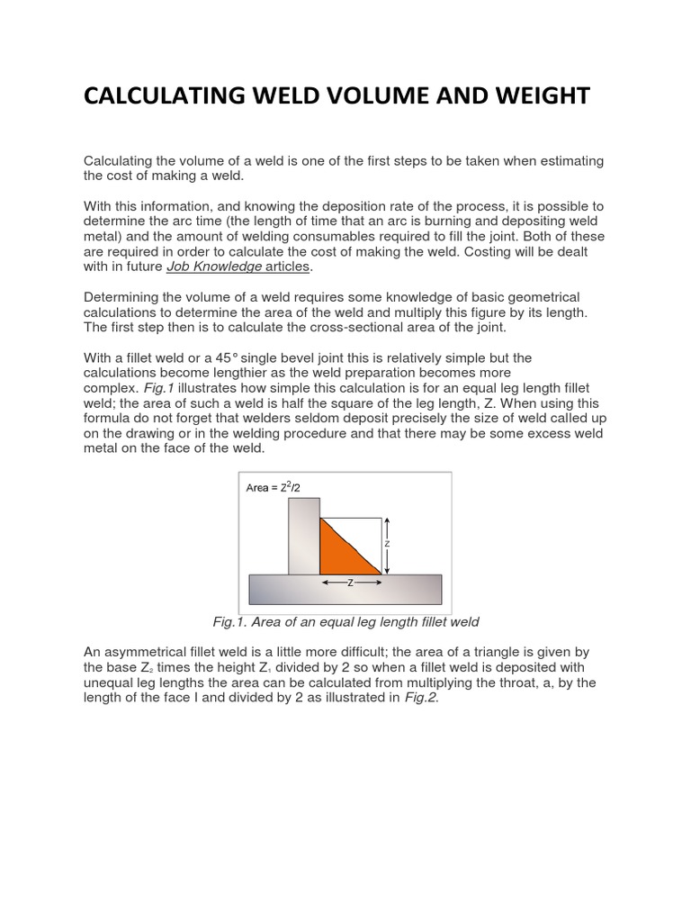 Weld Volume and Weight Calculation Guide | PDF | Area | Alloy
