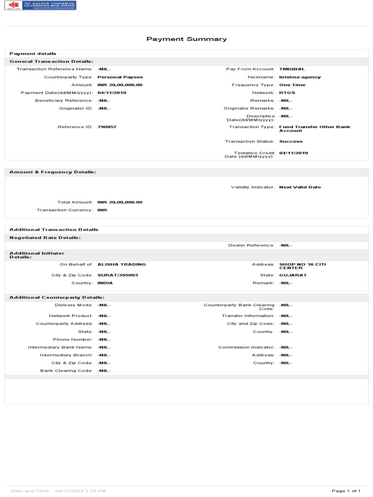 Payment Summary: Payment Details General Transaction Details | PDF ...