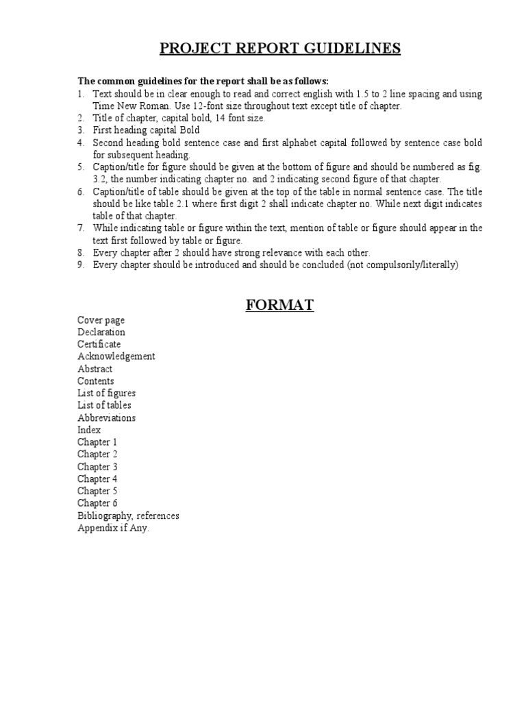 Project Report Guidelines: The Common Guidelines For The Report Shall ...