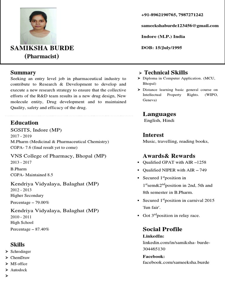 Samiksha Burde: Pharmacist | PDF | Pharmaceutical Industry | Pharmacy
