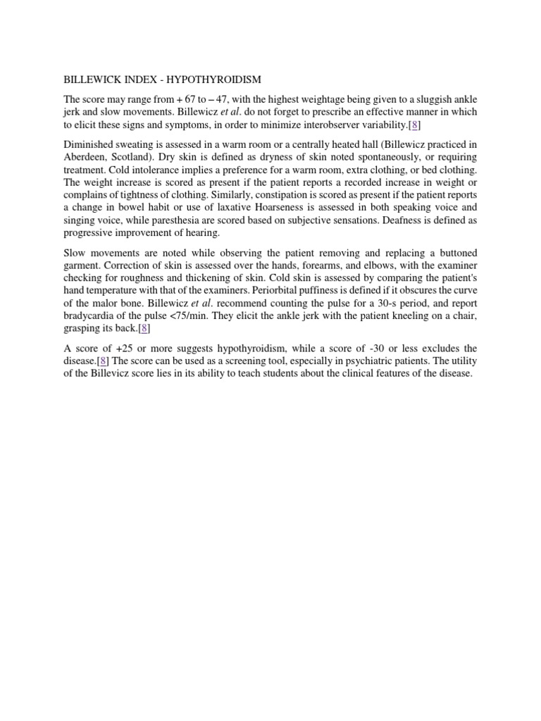 Billewicz Index for Hypothyroidism Assessment | PDF