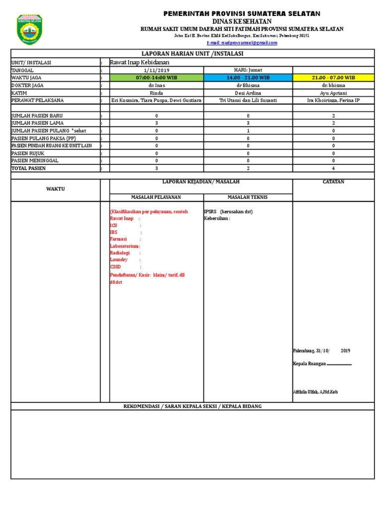 Contoh Format Laporan Harian Unit Keperawatan | PDF