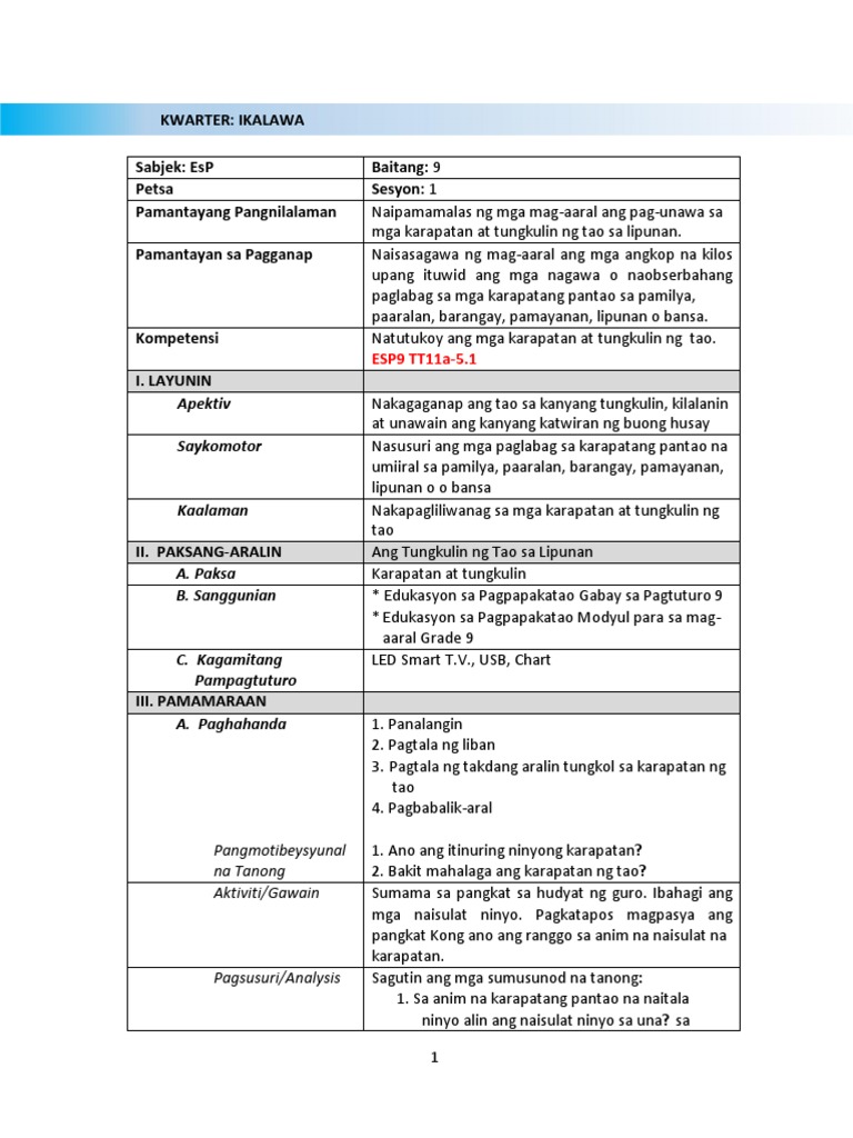 EsP Grade 9 2nd Quarter | PDF