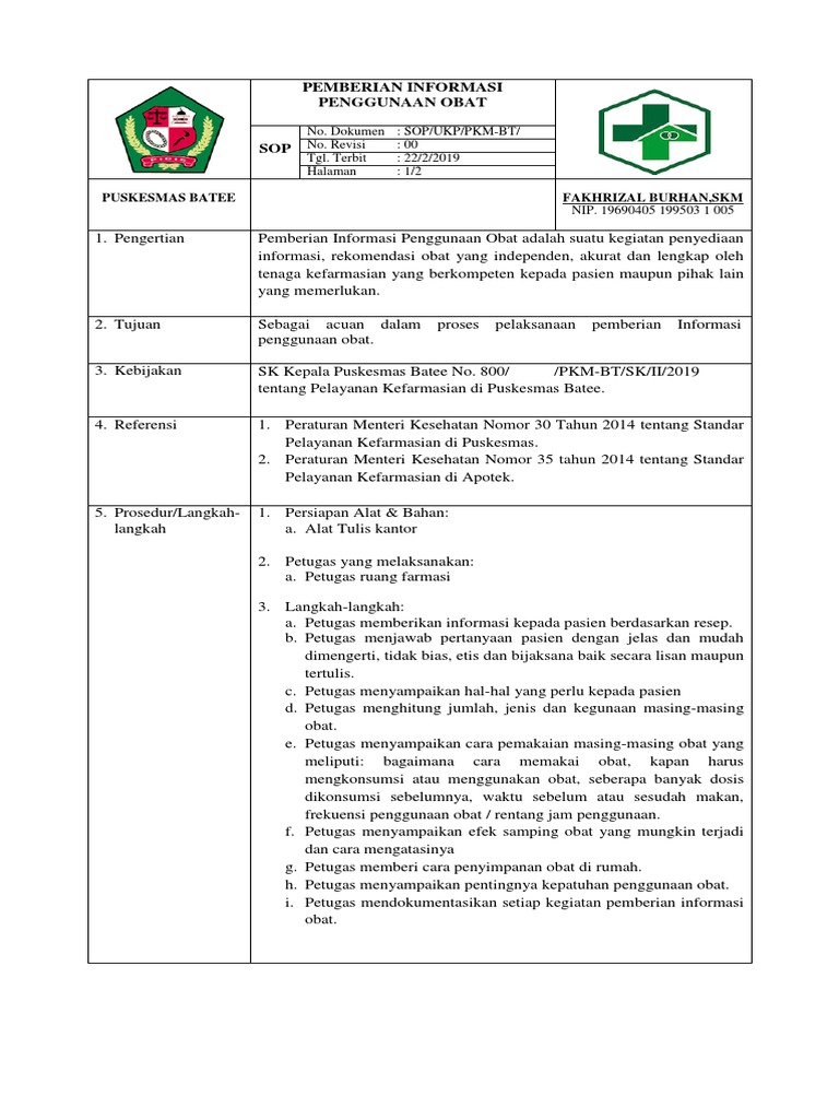8.2.3.4 SOP Pemberian Informasi Penggunaan Obat | PDF