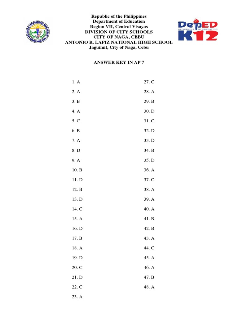 AP 7 Answer Key for Naga Schools | PDF