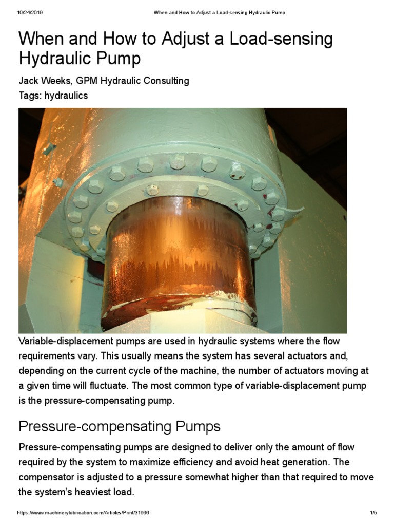 Adjusting Load-Sensing Hydraulic Pumps | PDF | Pump | Valve