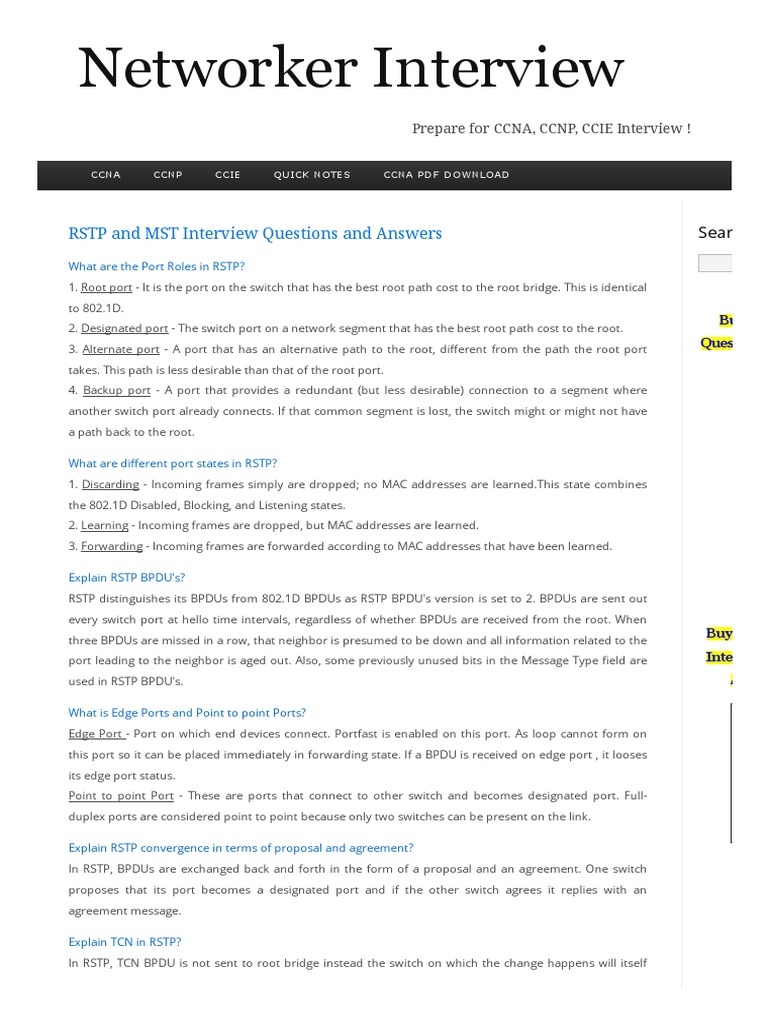 RSTP and MST Interview Questions and Answers - Networker Interview ...