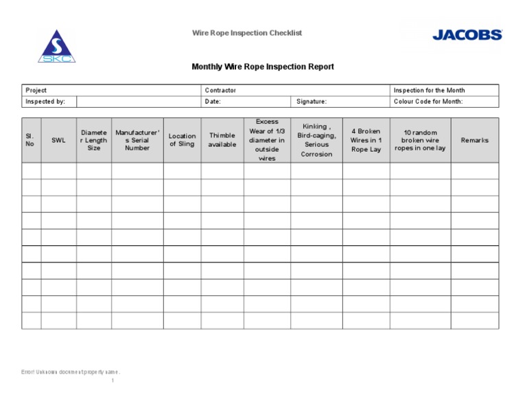 Monthly Wire Rope Inspection Report | PDF