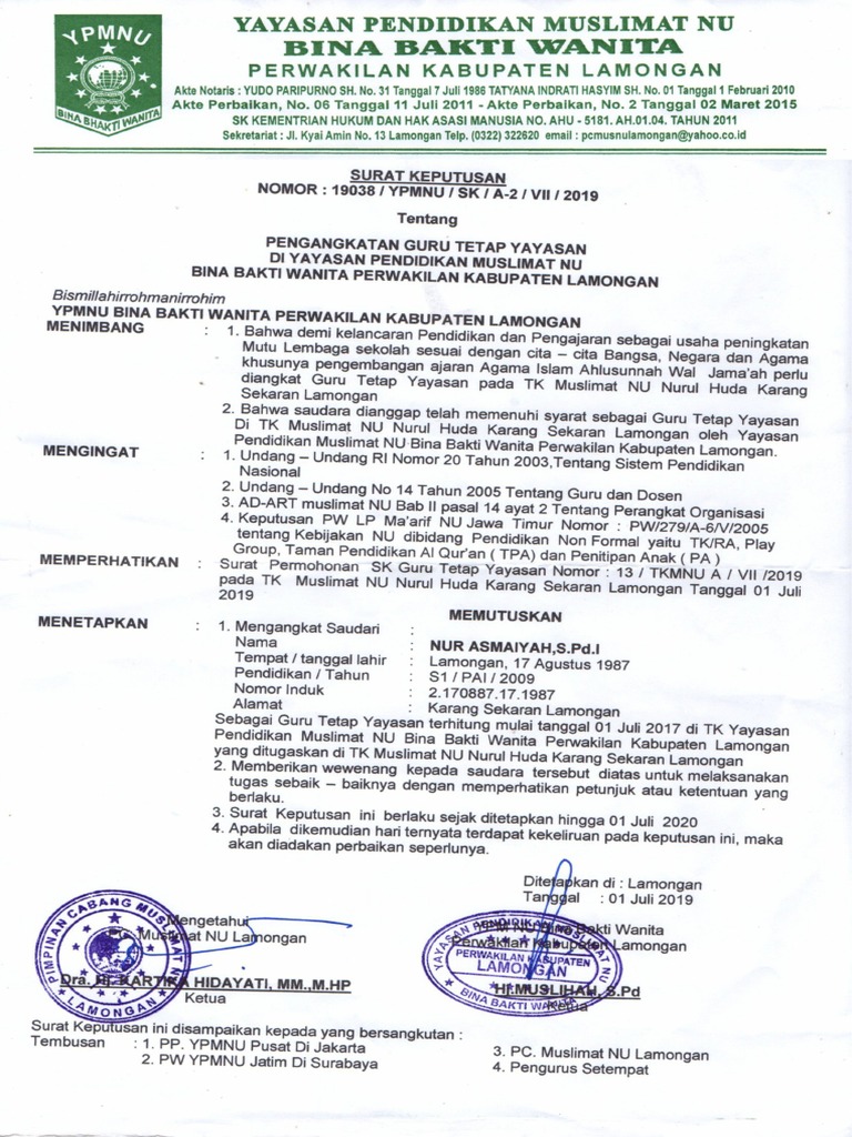 Contoh SK Guru PAUD | PDF