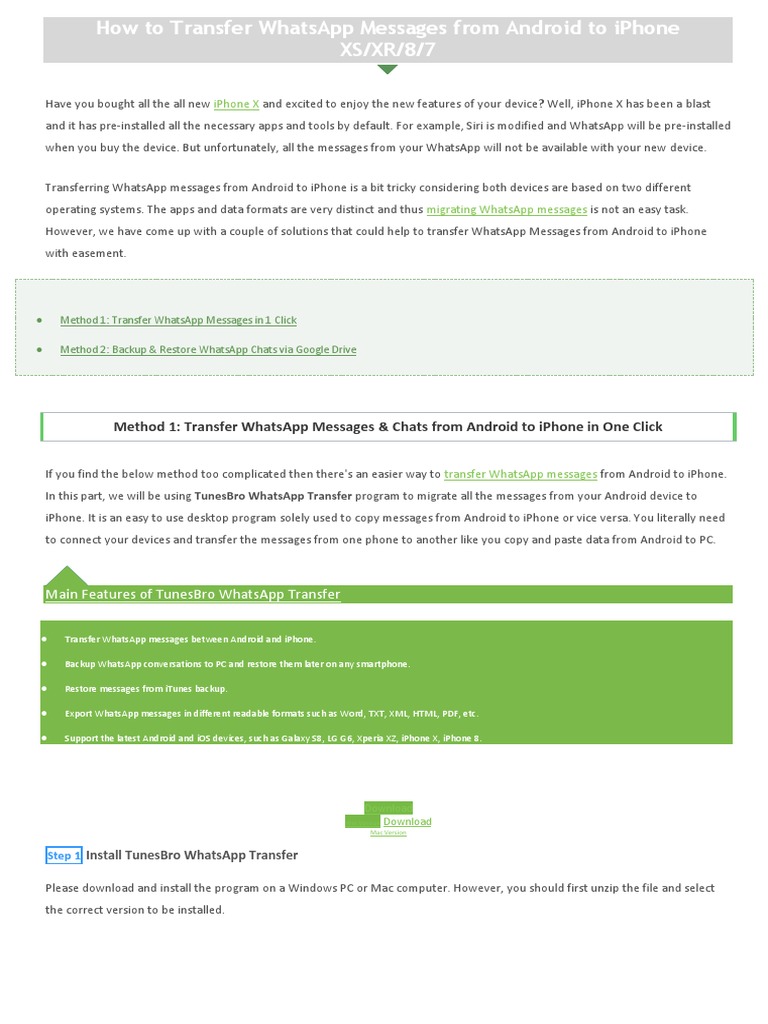 Two Methods for Transferring WhatsApp Messages from Android to iPhone: Using a One-Click ...
