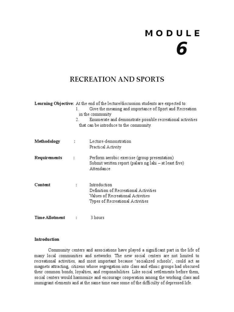 Recreation & Sports Module Guide | PDF | Leisure | Sports