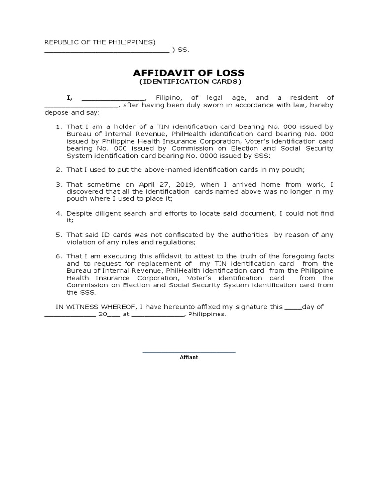 Affidavit of Loss for ID Cards | PDF