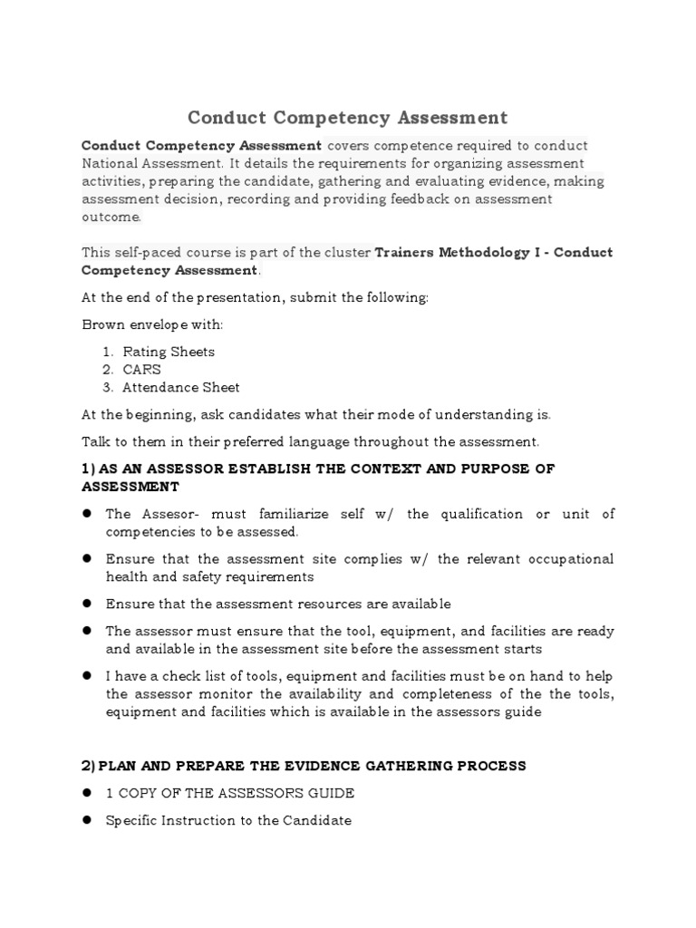 Competency Assessment Process Guide | PDF | First Aid | Validity ...
