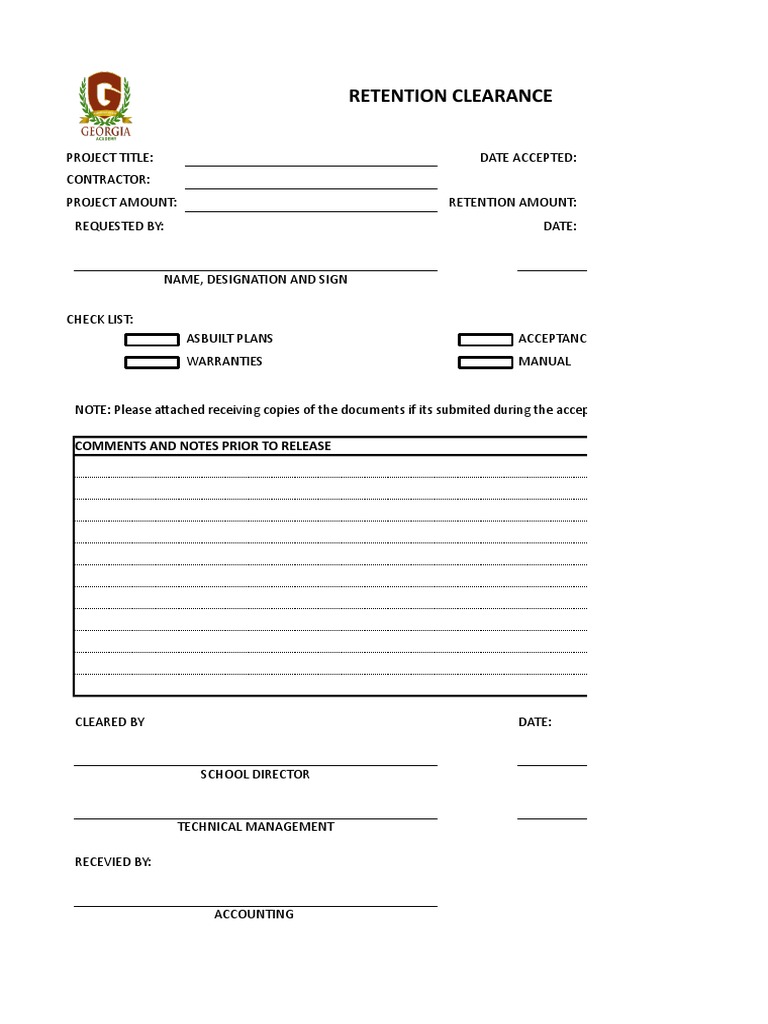 Retention Clearance: Comments and Notes Prior To Release | PDF