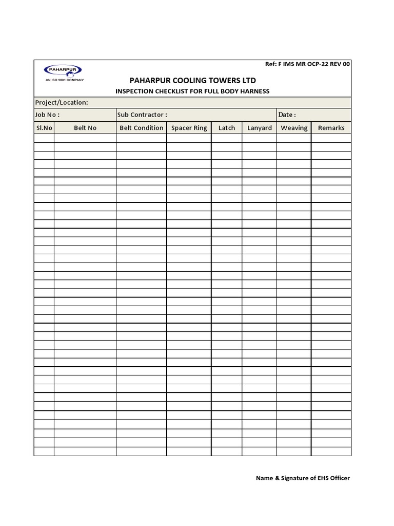 Full Body Harness Inspection Checklist | PDF | Science & Mathematics