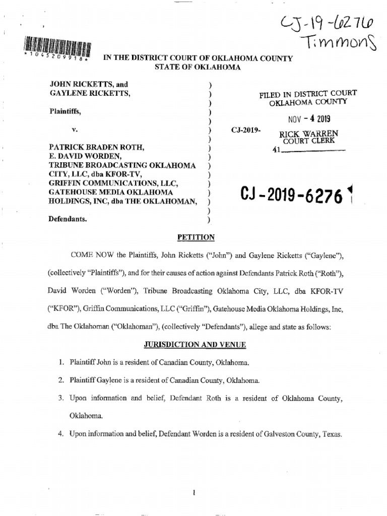 OKC Police Officer John Ricketts Vs Patrick Roth Lawsuit | PDF