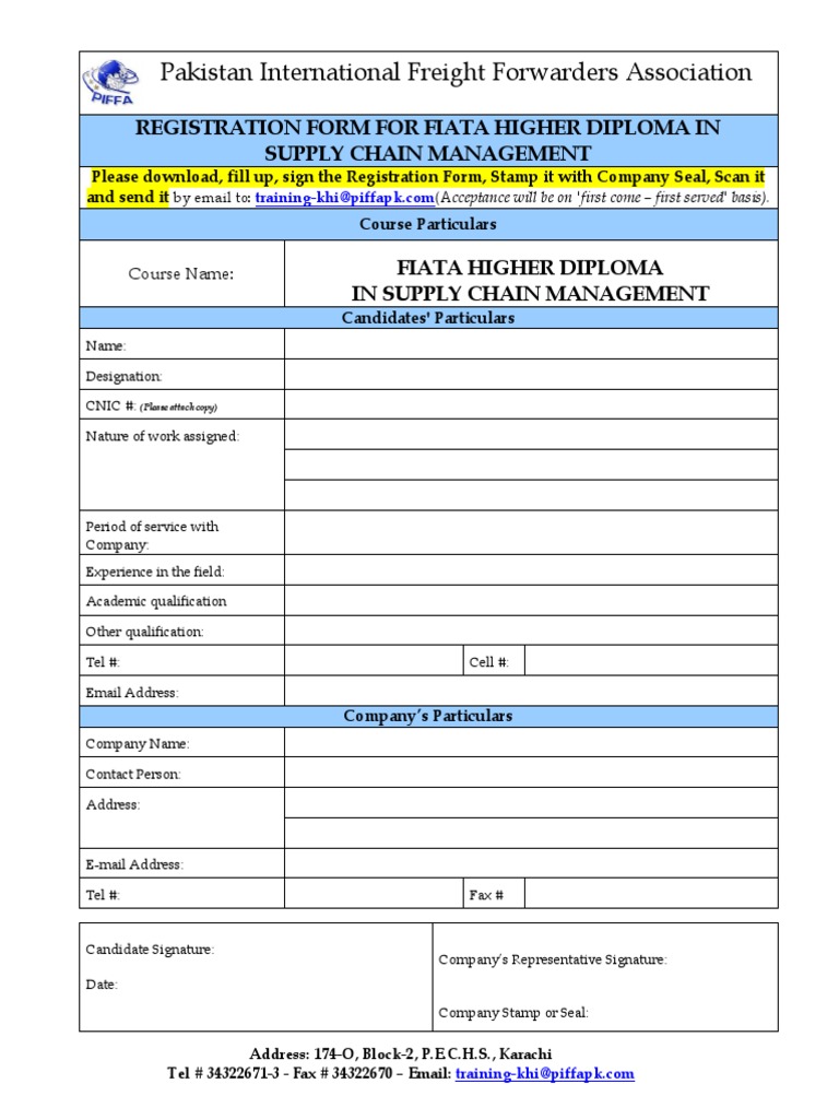 FIATA Higher Diploma Registration Form | PDF