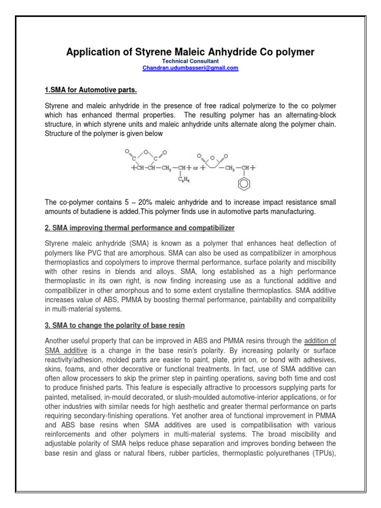 SMA Applications | PDF | Thermoplastic | Copolymer