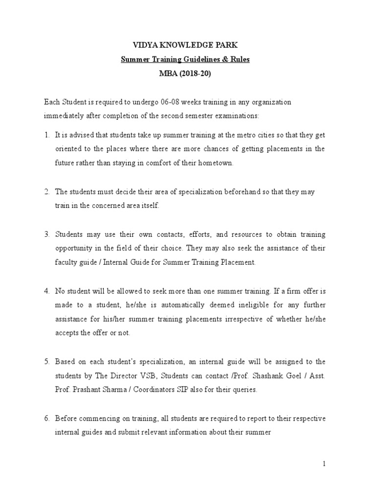 Summer Training Guidelines for MBA Students | PDF | Social Institutions ...