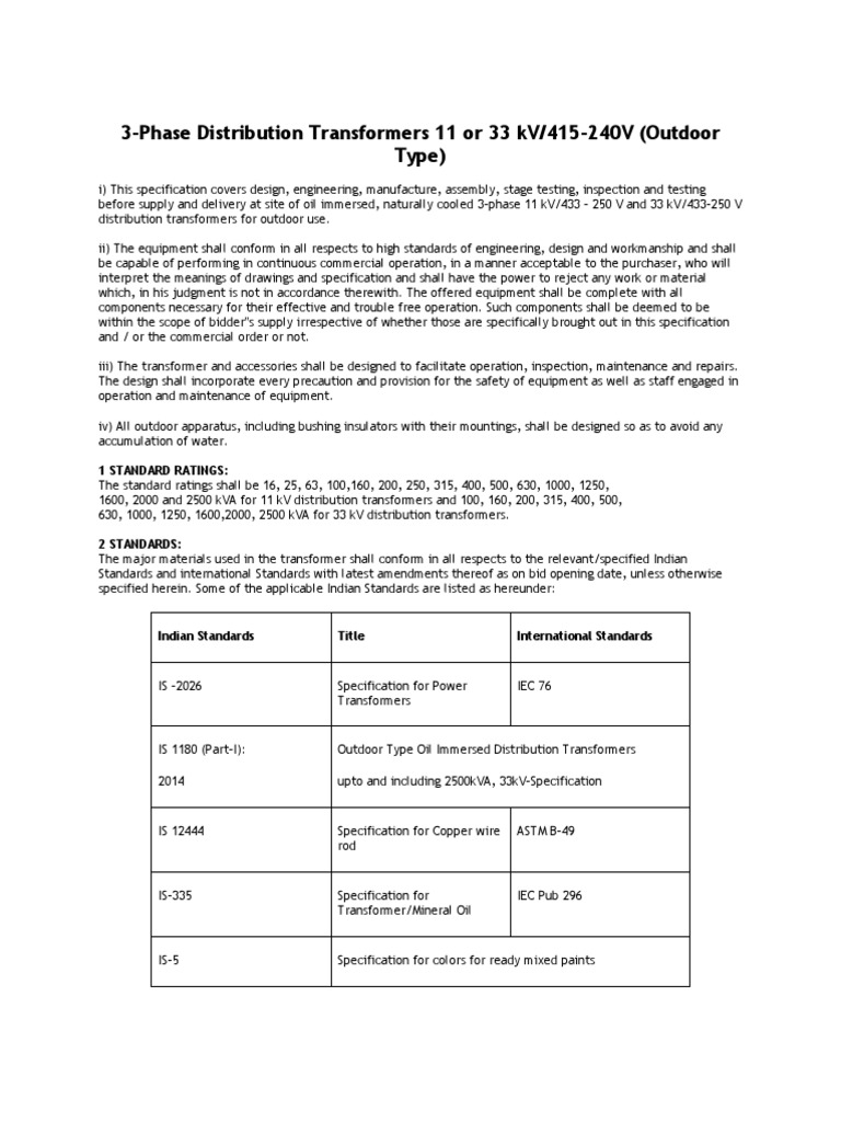 3-Phase Distribution Transformers 11 or 33 kV/415-240V (Outdoor Type ...