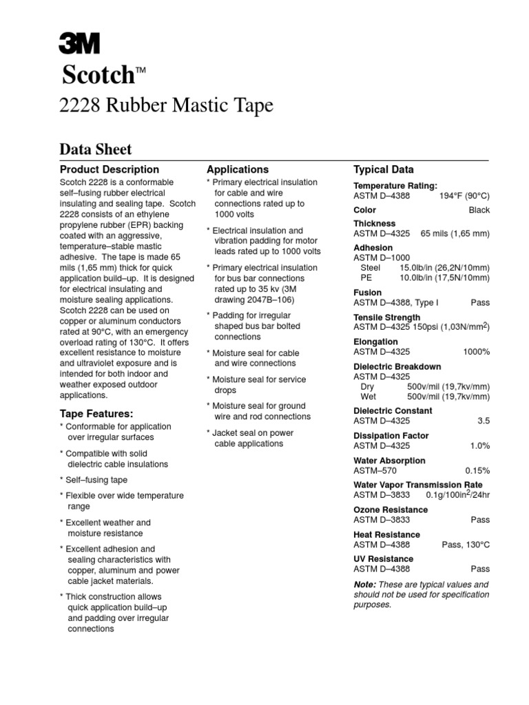 3m - Scotch - 2228 Rubber Mastic Tape | PDF | Insulator (Electricity ...