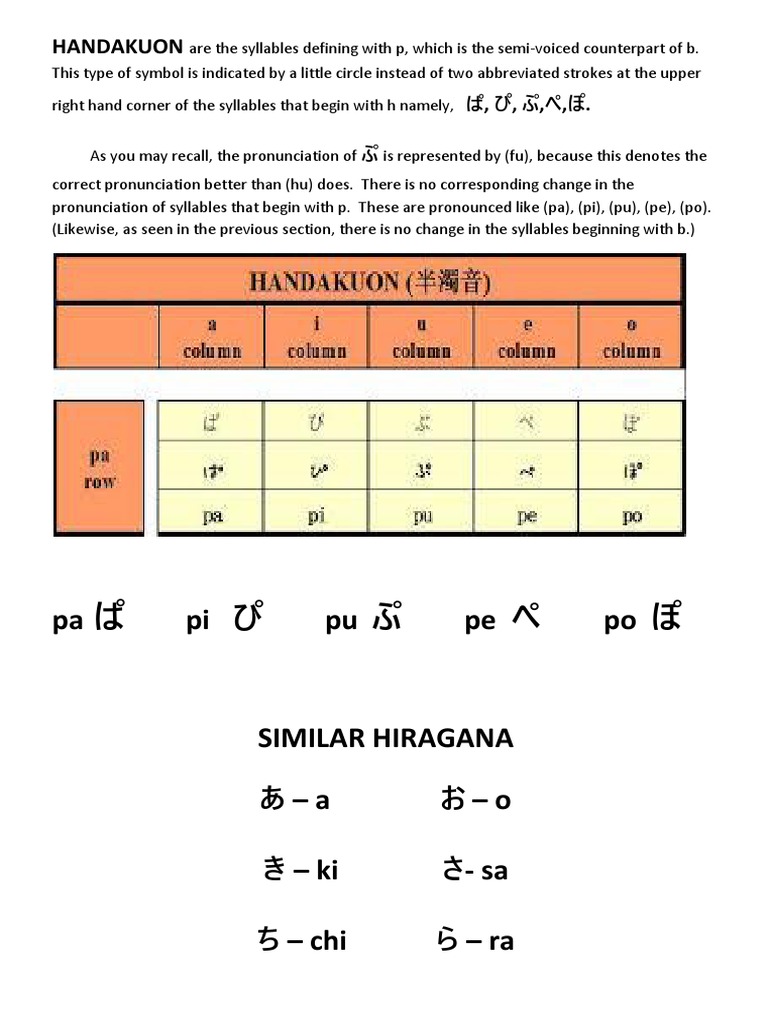 Pa Pi Pu Pe Po: Handakuon | PDF | Japanese Language | Chinese Characters