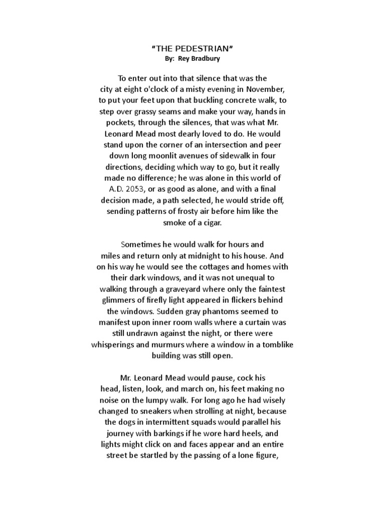 "The Pedestrian" By: Rey Bradbury | PDF | Ray Bradbury | Nature