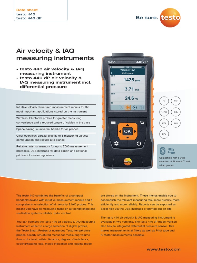 Testo 440 Datasheet 1981 1214 | PDF | Hvac | Celsius