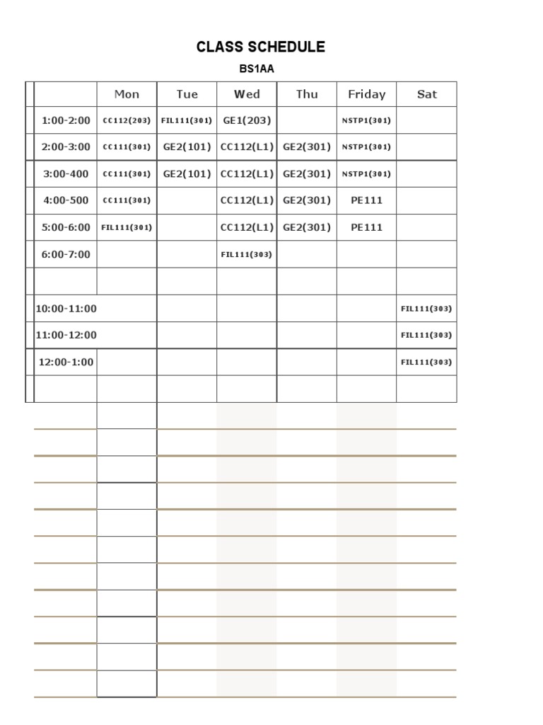 Weekly Class Schedule Overview | PDF