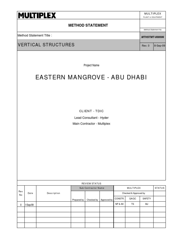 Vertical Structures Method Statement Guide | PDF | Concrete | Safety