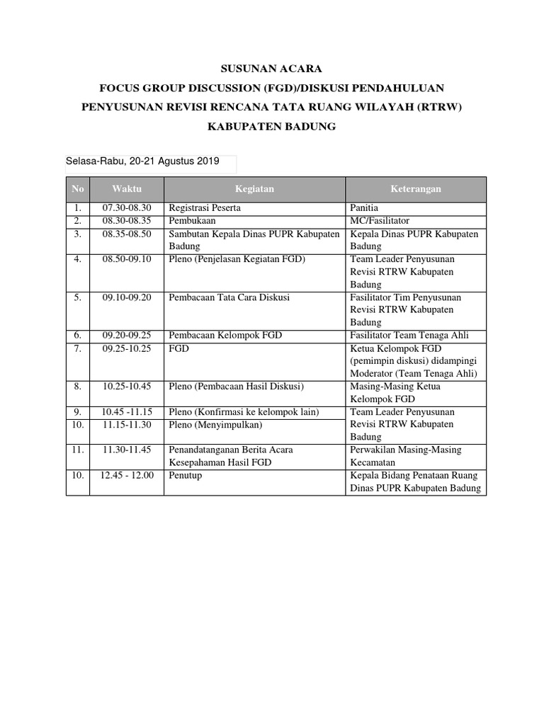 03-Susunan Acara FGD Revisi RTRW Kabupaten Badung-OPD | PDF