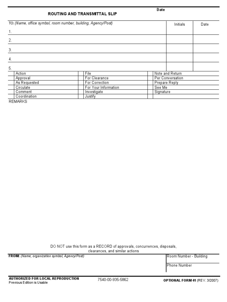 Routing and Transmittal Slip Template Example | PDF