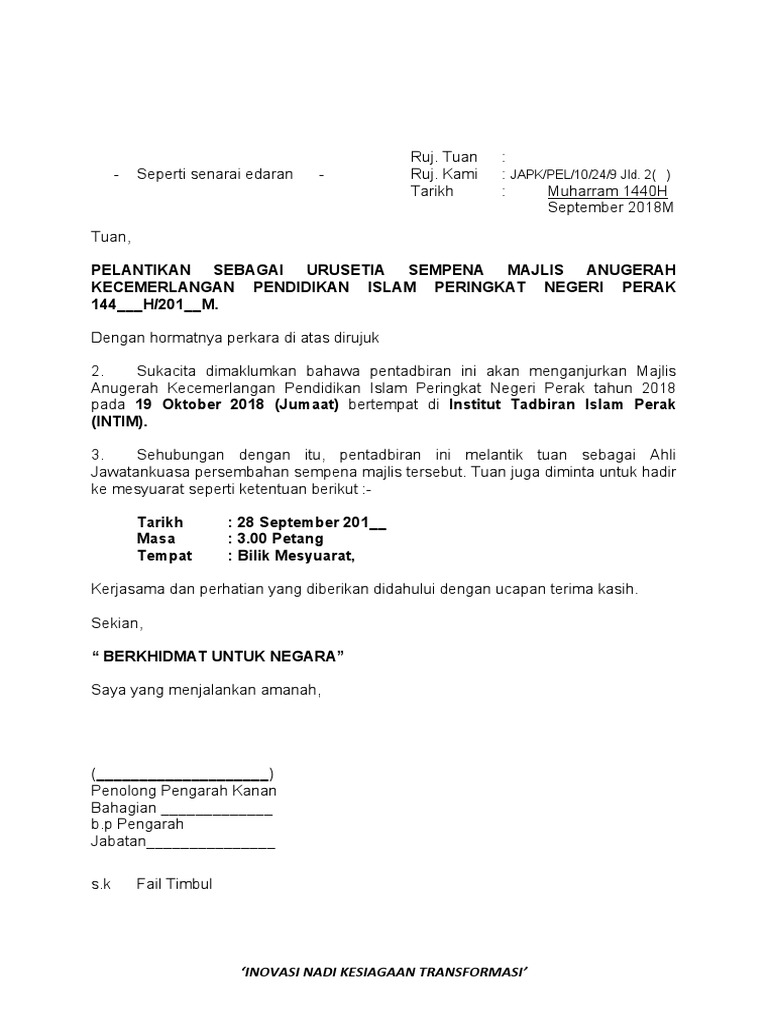 Contoh Surat Perlantikan Ajk