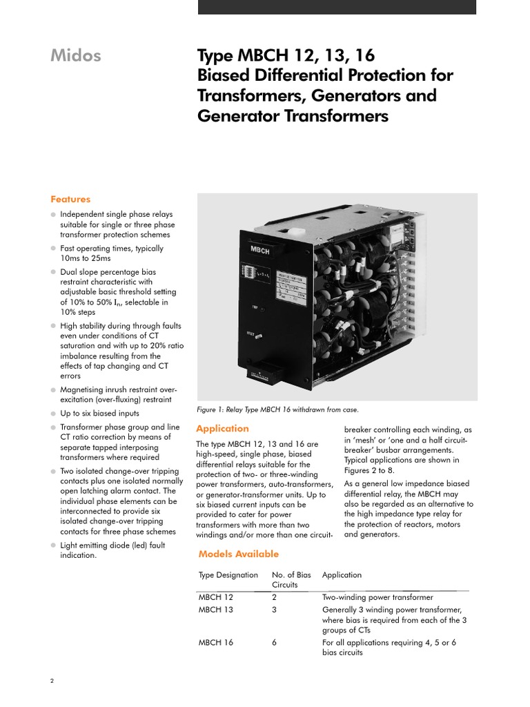 Midos: Type MBCH 12, 13, 16 Biased Differential Protection For ...