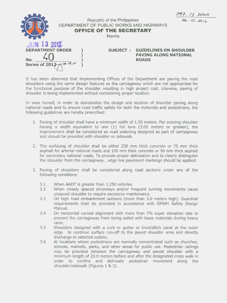 DPWH DO 40, Series of 2012 | PDF | Civil Engineering | Chemical Engineering