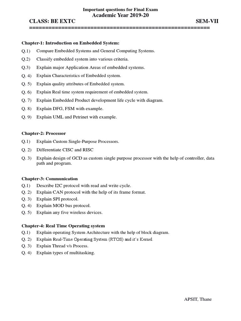 Embedded System Important Questions | PDF | Embedded System | Computer ...