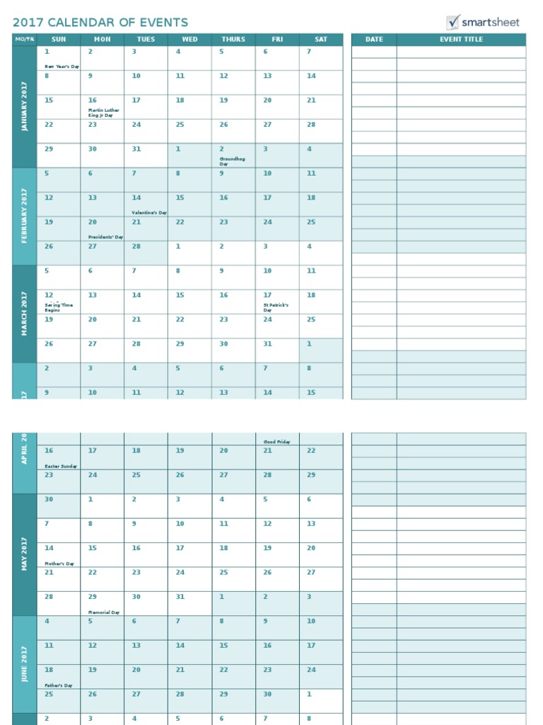 IC Event Planning Templates Calendar of Events Template | PDF ...