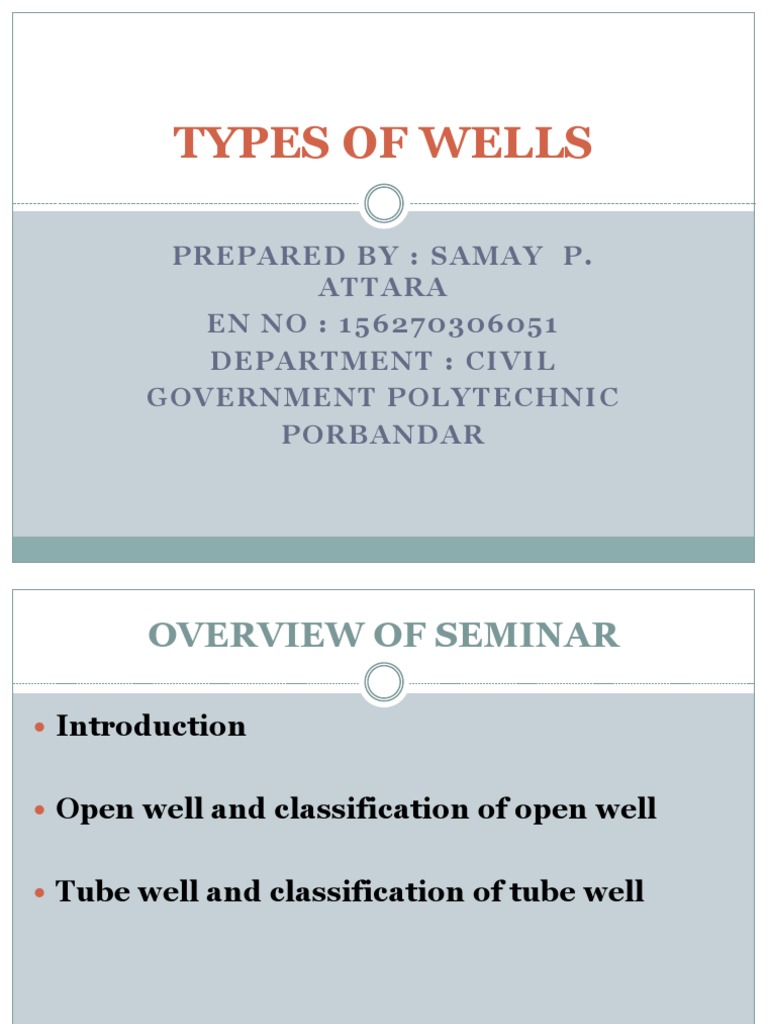 Types of Wells: Prepared By: Samay P. Attara EN NO: 156270306051 ...