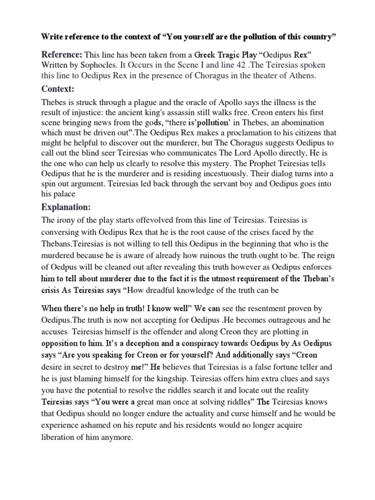 It Occurs in The Scene I and Line 42 .The Teiresias Spoken This Line To ...