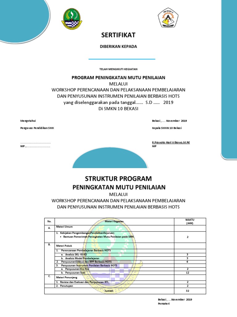 Contoh Sertifikat Workshop | PDF